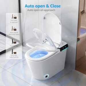 Smart Toilet with Auto Open/Close Lid, Bidet Toilet Pump-assisted, Blackout Flush, Heated Seat, Dual Auto Flush, Warm Water, Foot Sensor Operation, Tankless Elongated Toilets with LED Display