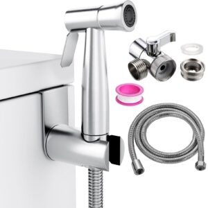 bidet stainless steel hand shower, toilet sprayer stainless steel shower and baby cloth diaper spray kit - with faucet dispenser, hose and hook toilet or wall mount