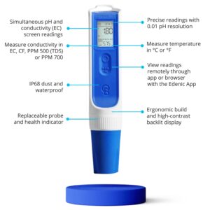 Bluelab OnePen - a 3-in-1 Temperature, EC/PPM and pH Meter, Lightning Fast Readings - Bluetooth Data Sharing & in-App Tracking - Replaceable Probe