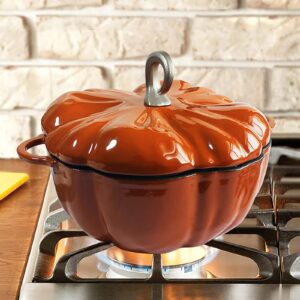 Pumpkin Cocotte,pumpkin Dutch Oven With Lid,4qt Pumpkin Pot For Cooking,enamel Cast Iron Cooking Pot,stew Pot Soup Pot,serves 3-5,halloween Thanksgiving Decor Pot Gift(25x10cm(10x4inch), Orange)