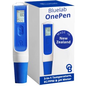 bluelab onepen - a 3-in-1 temperature, ec/ppm and ph meter, lightning fast readings - bluetooth data sharing & in-app tracking - replaceable probe