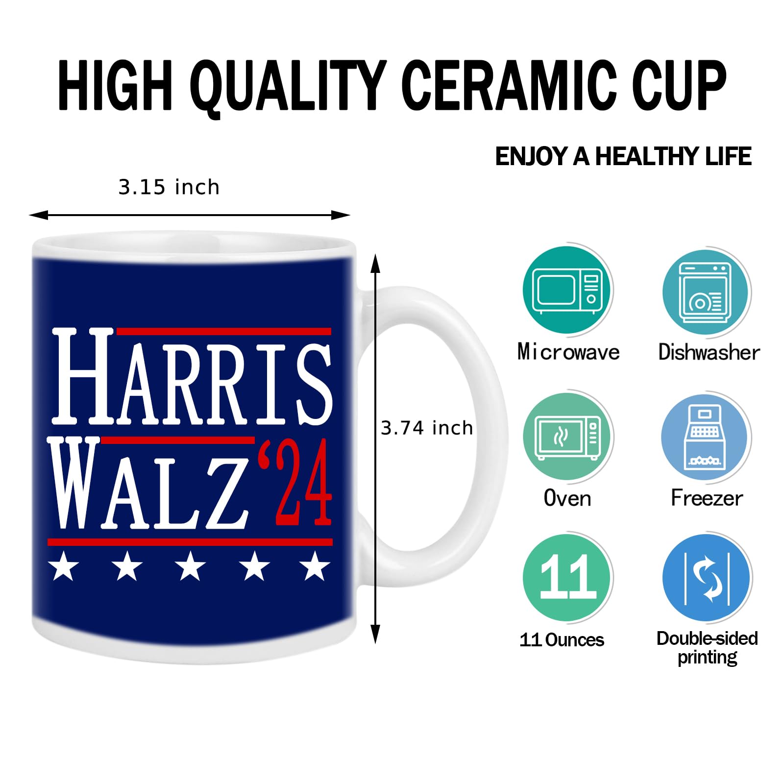 WENSSY Harris Walz 2024 Mug, Harris 2024 Election Mug, Harris for President of The United States Mug, Kamala Harris Tim Walz Waltz for President Mug, 11 Ounce Blue