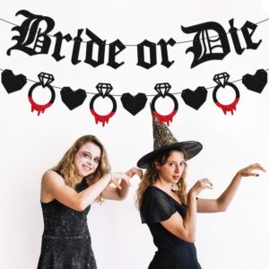 Halloween Bachelorette Party Decoration Bride or Die Banner Hallow Single Life Backdrop Halloween Gothic Death Bride to be Bridal Shower Engagement Wedding Party Decor