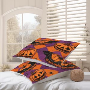 Pumpkin Face Duvet Cover Full Size 3D Printed Pumpkin Full Duvet Cover Set Bats Spider Scary Face Carved on Pumpkin Bedding Set Bedroom Decor All Season 3 Pcs Comforter Cover with 2 Pillowcases