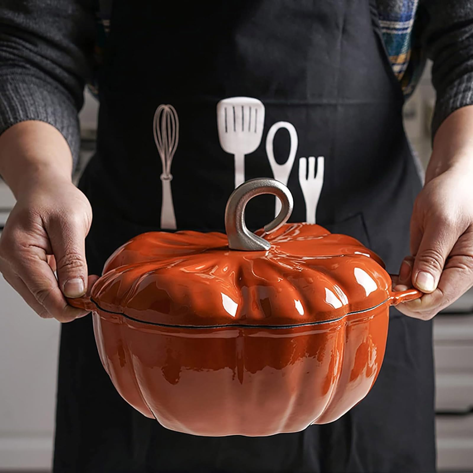 Pumpkin Cocotte,pumpkin Dutch Oven With Lid,4qt Pumpkin Pot For Cooking,enamel Cast Iron Cooking Pot,stew Pot Soup Pot,serves 3-5,halloween Thanksgiving Decor Pot Gift(25x10cm(10x4inch), Orange)