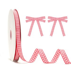 kinglake red gingham ribbon, 50yd x 3/8" red and white gingham ribbon, red checkered craft ribbon cute buffalo plaid ribbon for christmas wreath decoration, gfit wrapping