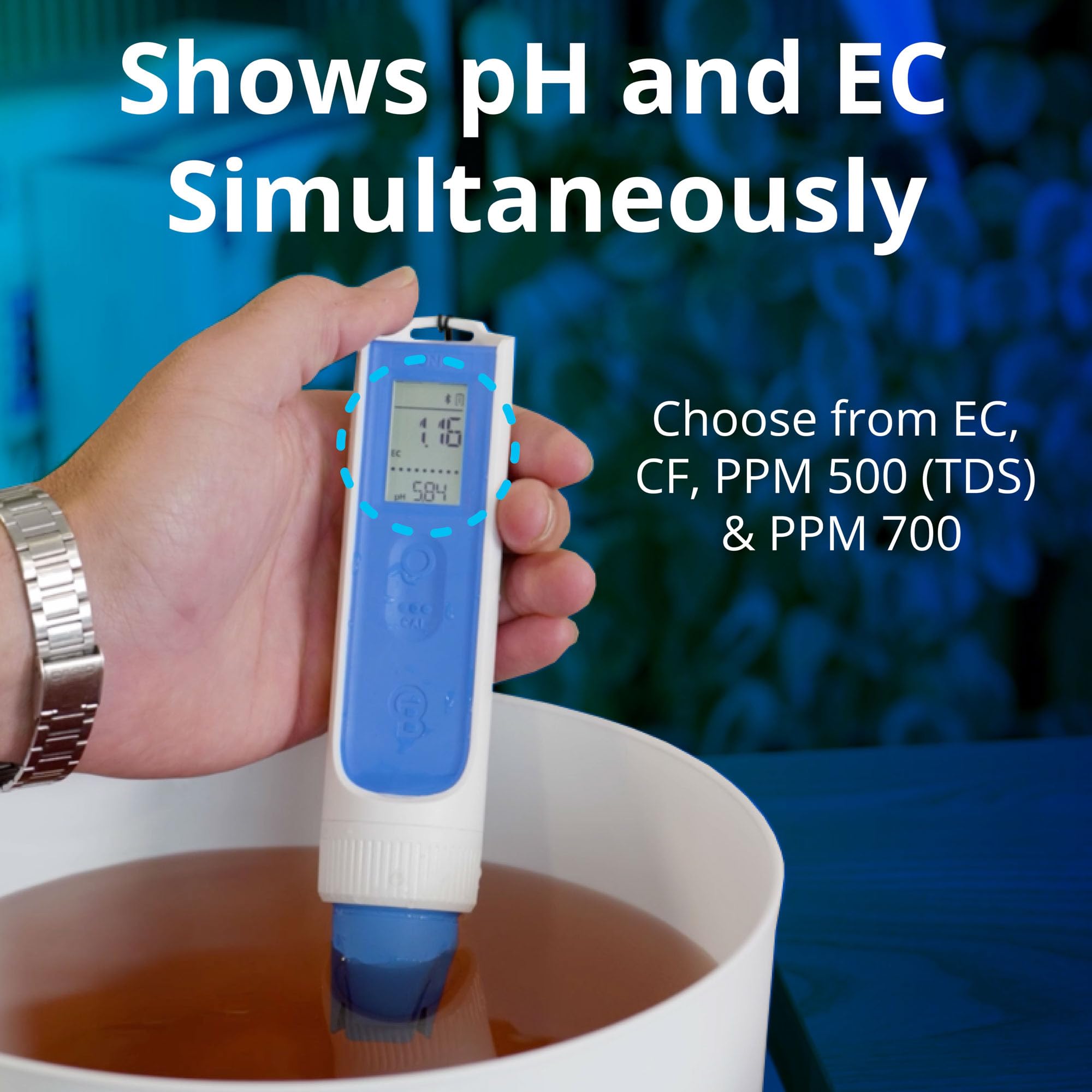 Bluelab OnePen - a 3-in-1 Temperature, EC/PPM and pH Meter, Lightning Fast Readings - Bluetooth Data Sharing & in-App Tracking - Replaceable Probe