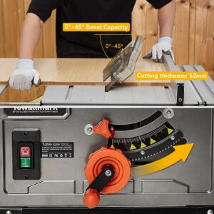 Table Saw 10 Inch, 5000RPM Powerful Tablesaw With Stand & Protective Cover, 90°Cross Cut & 0-45°Bevel Cut, Jobsite Table Saw Adjustable Depth, for Woodworking, Metal, Plastic