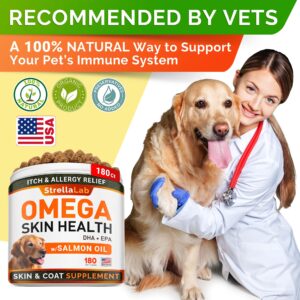 Omega 3 + Vet Strength Dog Probiotics Bundle - Allergy &Itch Relief Skin & Coat Supplement - 1 Billion CFU + Digestive Enzymes - Diarrhea, Gas, Constipation, Upset Stomach Relief - 300ct - Made in USA