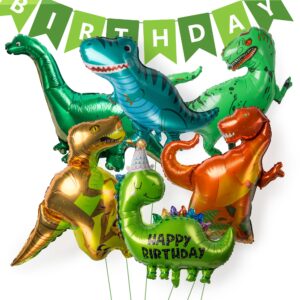 6 pieces dinosaur foil balloon set (28-50 in) giant 3d dinosaur balloon for birthday party decorations jungle dino theme baby shower decor supplies tyrannosaurus rex velociraptor