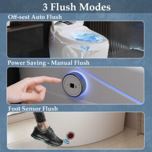 Lovinouse Smart Toilets Bidet, Modern Toilet and Bidets, Auto Power Flush Self Cleaning Tankless Toilet with Bidet,Auto Open & Close,Heated Seat,Warm Water Sprayer & Dry,Foot Sensor Operation,White