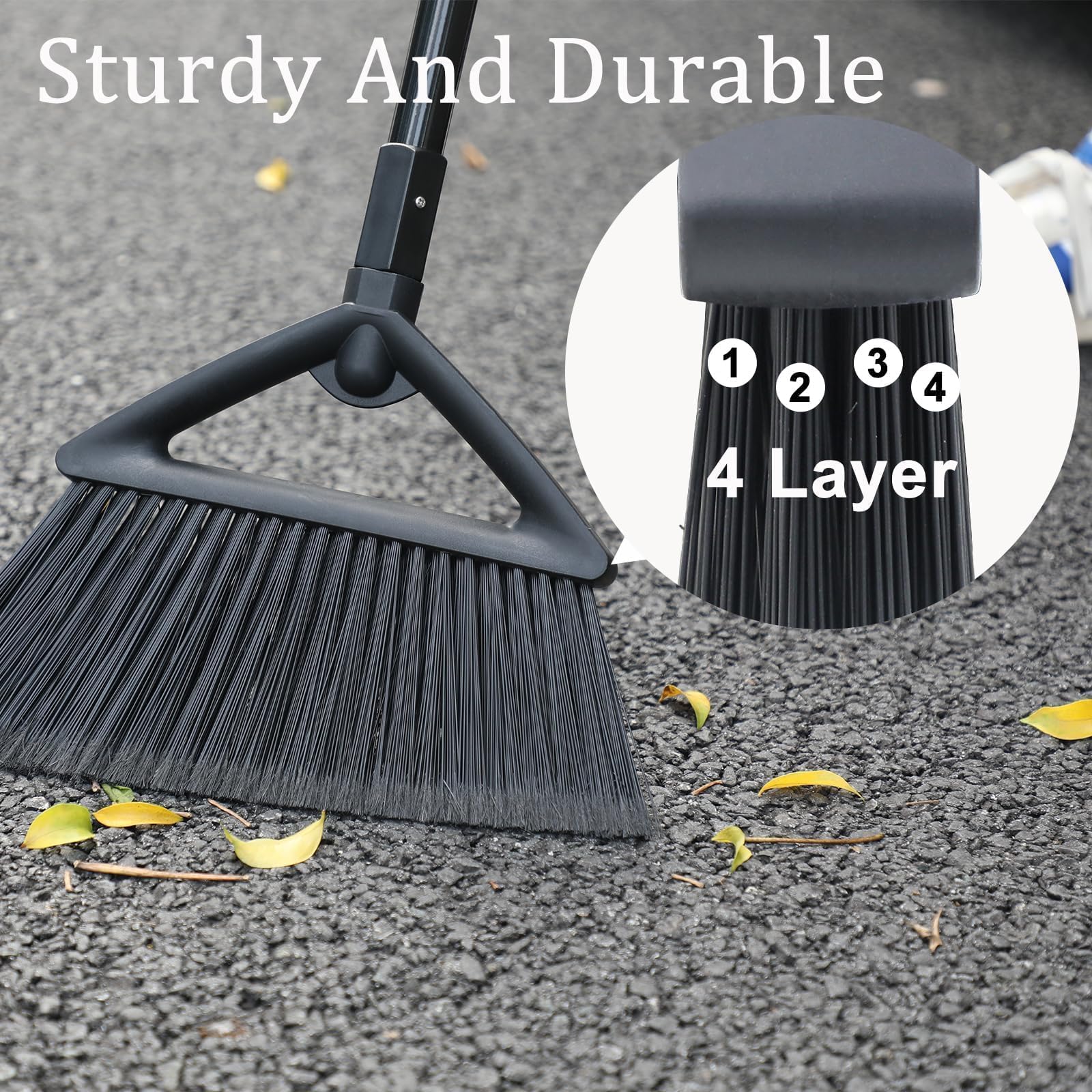 SZJYHQY 4PCS Heavy Duty Broom, Restaurant Angle Broom with Long Pole, Brooms for Sweeeping Indoor, Outdoor Broom for Courtyard Garages Slidewalk, Indoor Broom for Kitchen Lobby Canteen (Black)