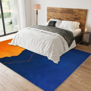 Navy Blue and Orange Irregular Splicing Area Rug, Modern Fashion Creative 5' x 3.3' Rugs, Low Pile Washable Non Slip Indoor Carpet for Living Room Bedroom Entryway Hallway Study Room Home Decor