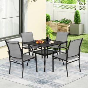 incbruce 5 pieces patio dining set, outdoor dining set of 4 textilene chairs and rectangle table with umbrella hole for backyard, garden, and poolside (grey)