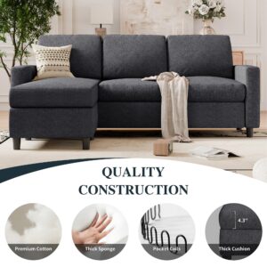 SUNLEI Sectional Sofa Couches for Living Room, L Shaped Couch with Reversible Chaise, Modern Linen Convertible Sectional Sofa for Small Space as Apartment, Black