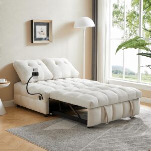 Cirui Sleeper Sofa Couch with Pullout Bed for Living Room,Modern Convertible 3 in 1 Sofa Bed Couch with Removable Backrest,Sleeper Sofa Bed with USB Port and Swivel Phone Stand,Beige