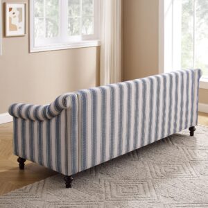 VANOMi 84.25'' Upholstered Sofa with Stripe Pattern, Mid-Century Modern Striped Fabric 3-seat Couch for Living Room, Bedroom, Office, Apartment