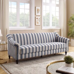 vanomi 84.25'' upholstered sofa with stripe pattern, mid-century modern striped fabric 3-seat couch for living room, bedroom, office, apartment