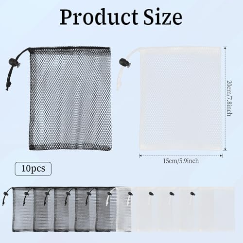 10pcs Small Mesh Drawstring Bags with Cord Lock,7.5 x 6 In Small Mesh Bags for Travel and Organizing Mesh Storage Bag for Laundry Travel Beach Toys Seashell Collecting