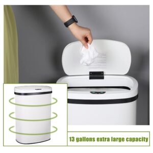 13 Gallon Kitchen Trash Can Automatic Garbage Can with Lid, 50 Liter Trash Bin Touch Free Garbage Bin High-Capacity Brushed Stainless Steel Waste Bin for Bathroom Bedroom Home Office, White