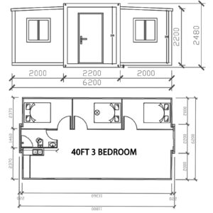 3 Bedroom 40FT Thickened Prefab home Tiny House to Live in for Adults Foldable Expandable Container Mobile Modular casa contenedor para vivir Mini Live Houses kit for sale,with Toilet Kitchen Bathroom