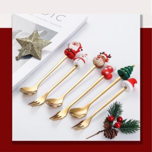 Christmas Cutlery Set, Stainless Steel Christmas Tree Tea Spoon for Home, Creative Christmas Coffee Spoons Forks Set, Christmas Dessert Spoon Ideal Gift for Kid Friend