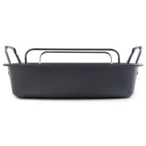 Absorated Roasting Pan with Rack - 17x13.6 Inch Large Turkey Roaster Pan - Double Ply Non-Stick Coated Turkey Pan for Oven - Hold Up to 24 Lbs Chicken, Gray