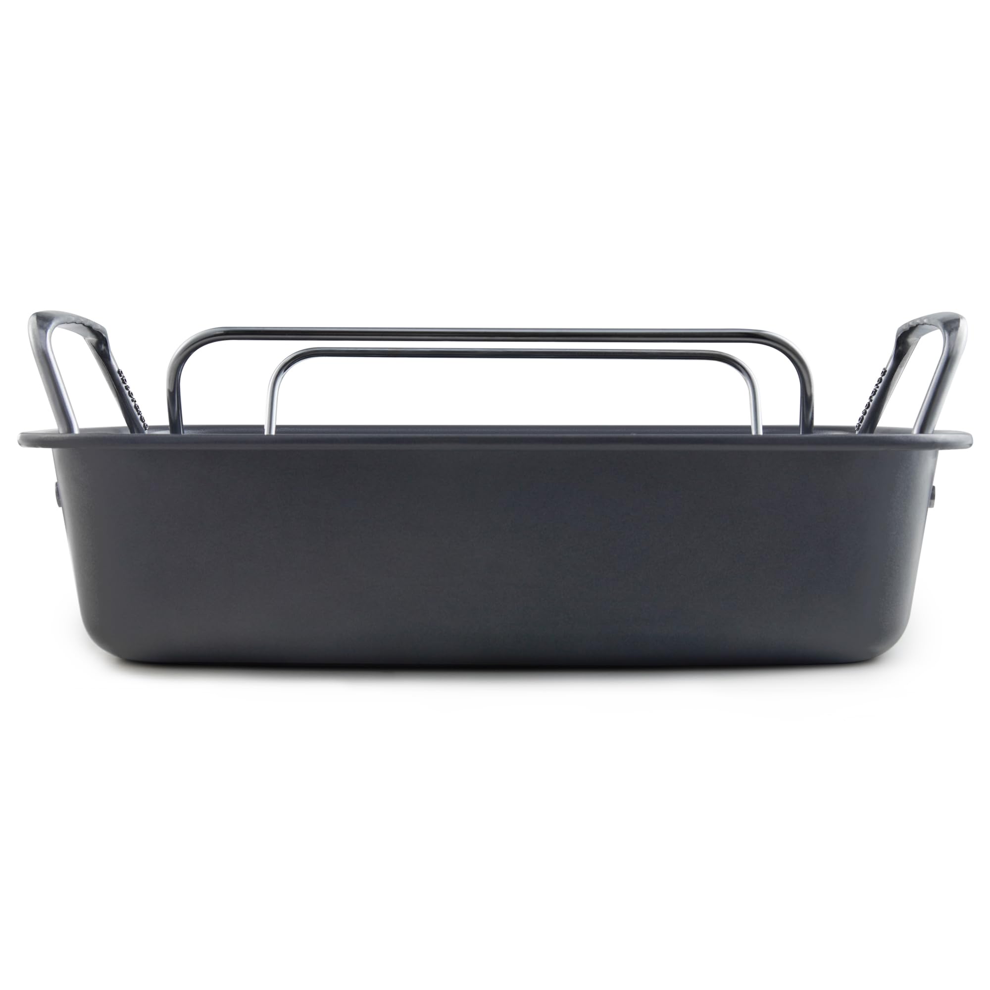 Absorated Roasting Pan with Rack - 17x13.6 Inch Large Turkey Roaster Pan - Double Ply Non-Stick Coated Turkey Pan for Oven - Hold Up to 24 Lbs Chicken, Gray