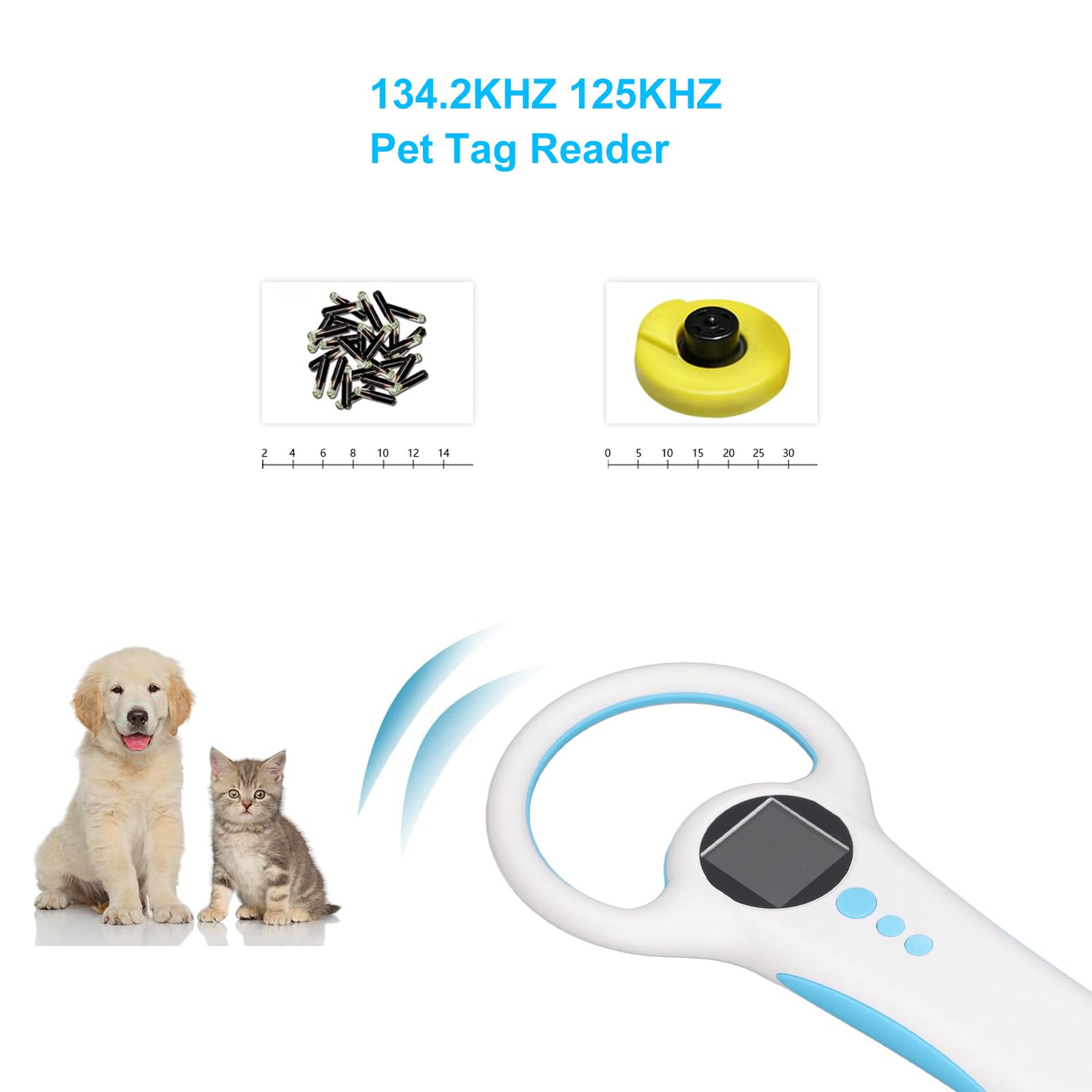 Mavaol Handheld RFID Pet Microchip Scanner, with 134.2kHz 125kHz Dual Frequency, 8 to 20 cm Scanning Range, 800 Data Storage, for Cat, Dog Pet Identification