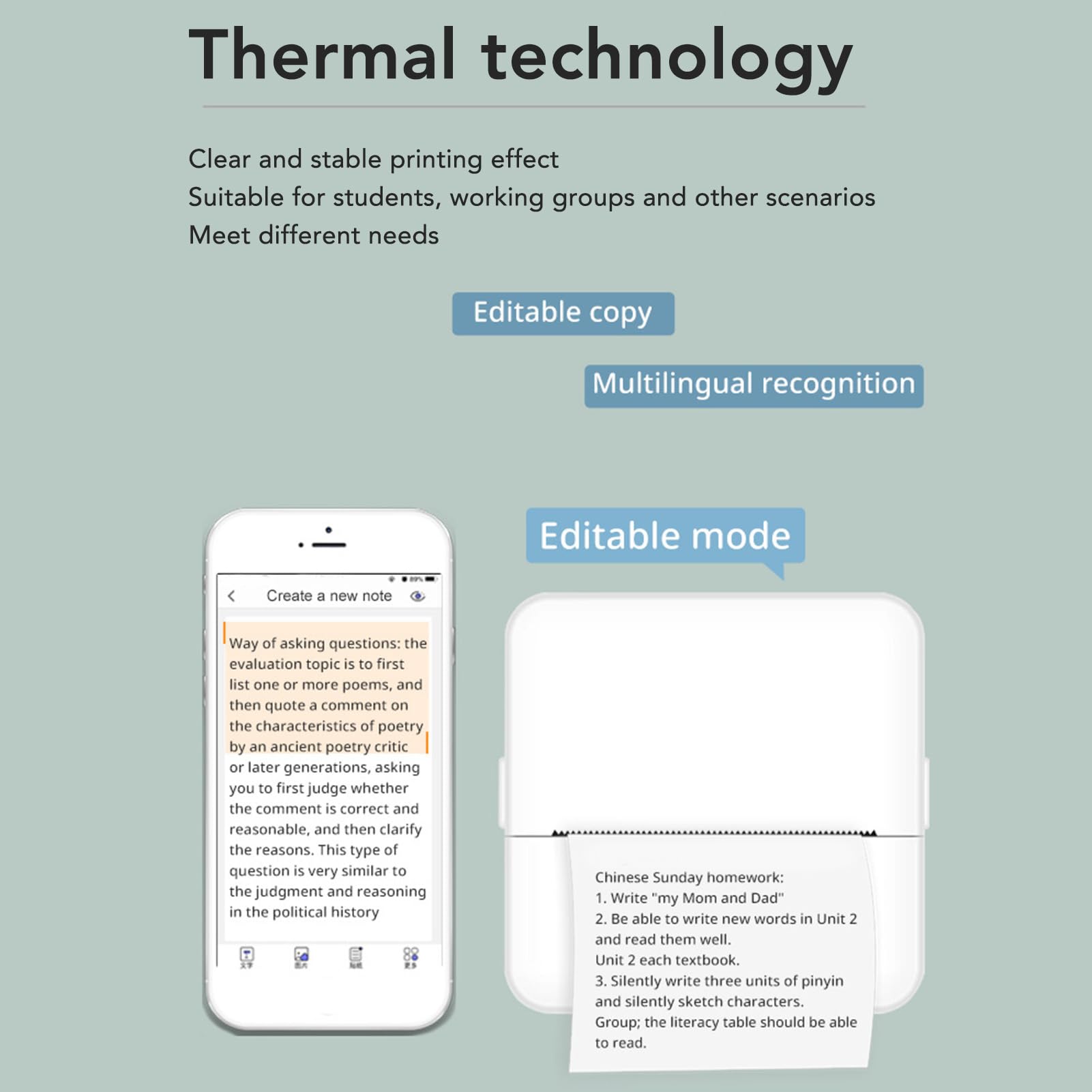 JTLB Portable Mini Thermal Printer, X6 Mini Pocket Printer for Students, Support One Click Printing, Clear and Stable Print Effect, Suitable for Working Groups