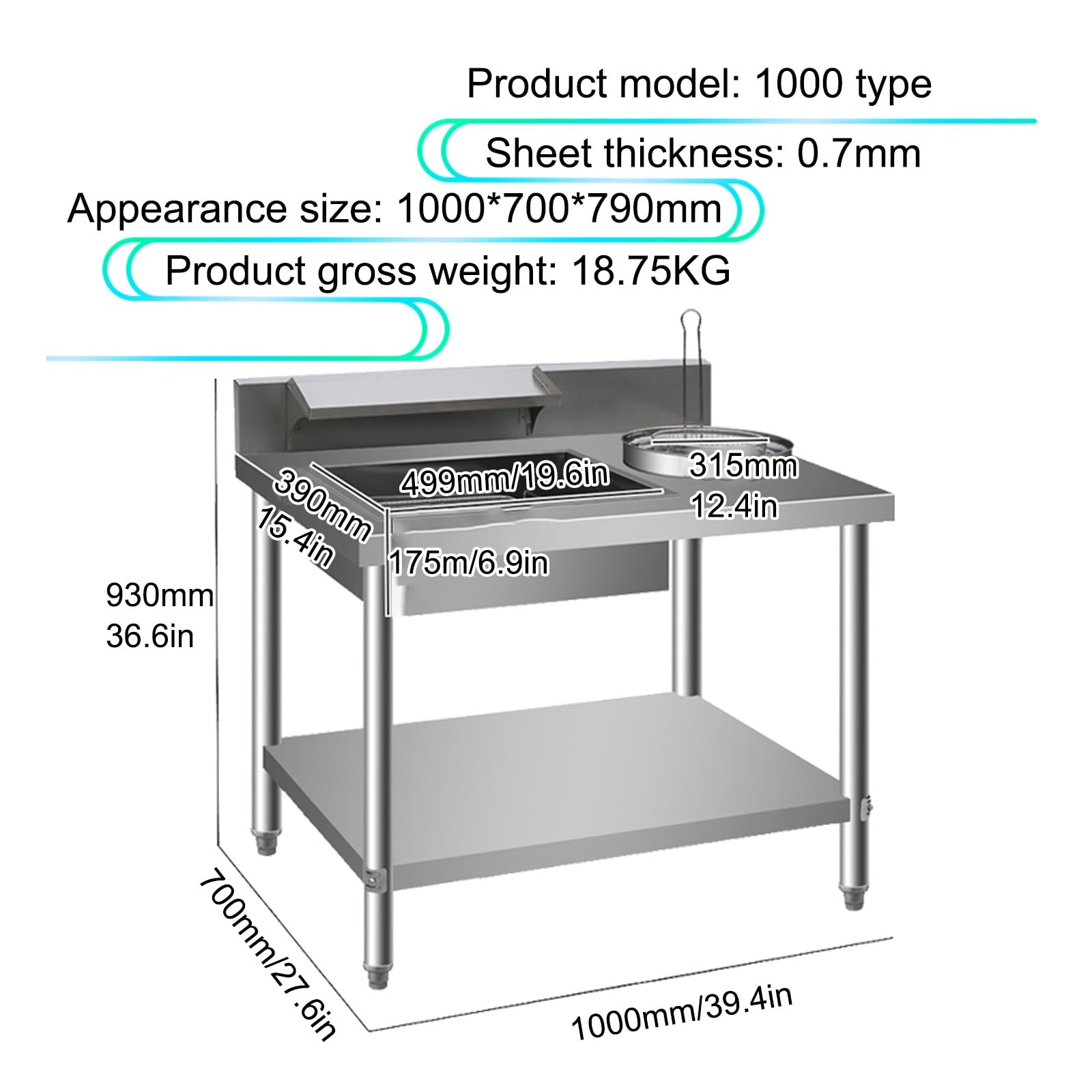 Fried Chicken Breading Table, Stainless Steel Breading Table, Commercial Food Kitchen Table with Containers and Baskets, for Fried Food, Chicken Thighs, Chicken Nuggets