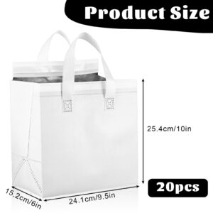 Ubamdom 20 Pack Insulated Take Away Bags, Small Insulated Cooler Bag Grocery Bags, Insulated Grocery Bag for Hot&Cold Food, Food Delivery, 9.5 x 9.5 x 6 Inches(White)