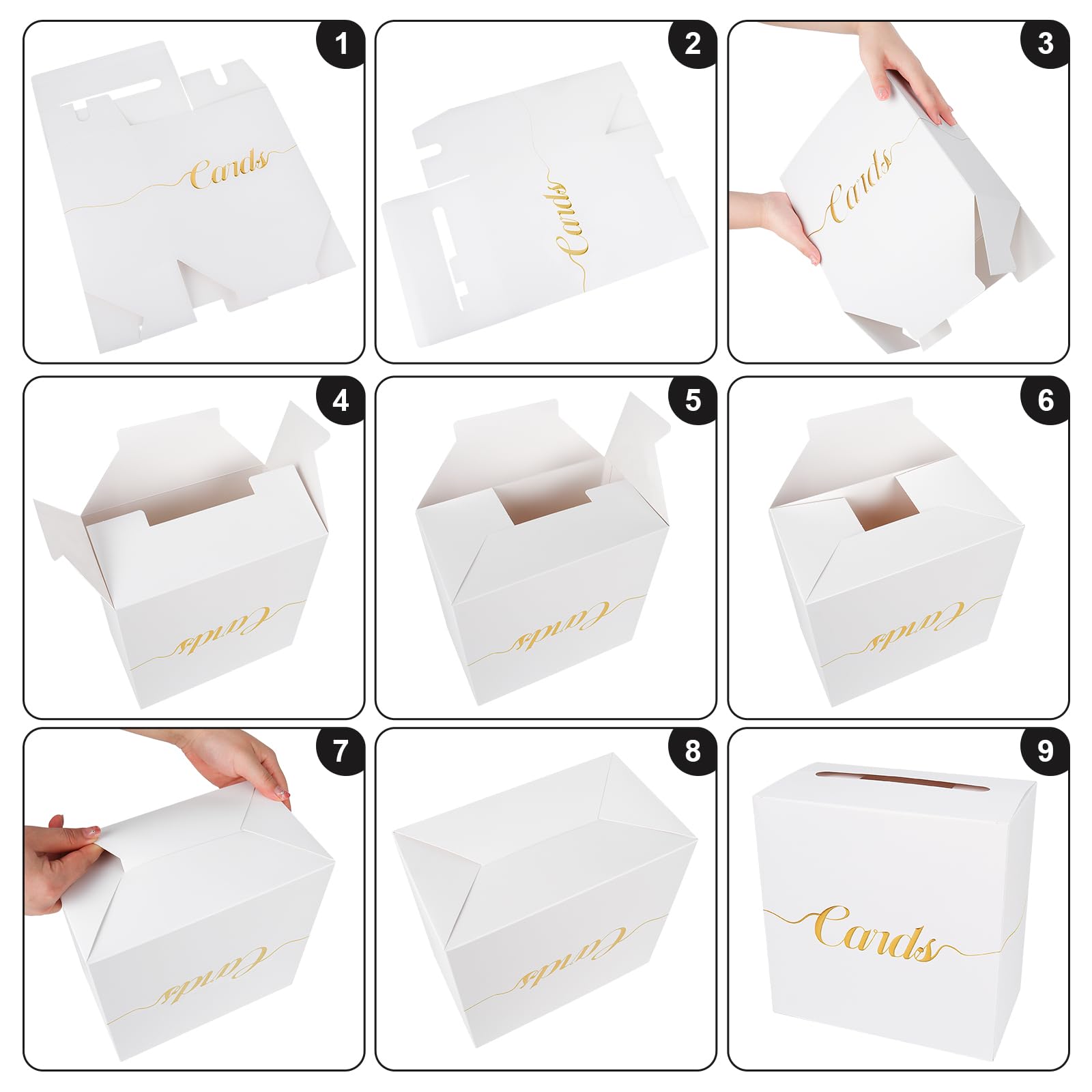 Cayioa Card Box for Party in Gold Foil Embossed Design White Card Box Gift Cards Receiving Box for Birthday Wedding Graduation Card Box