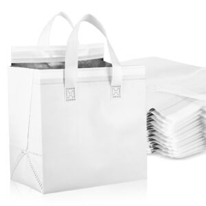 ubamdom 20 pack insulated take away bags, small insulated cooler bag grocery bags, insulated grocery bag for hot&cold food, food delivery, 9.5 x 9.5 x 6 inches(white)