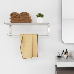 24 Inch Towel Racks for Bathroom, 2-Tire Bathroom Shelf with Towel Bar, Rustproof SUS304 Stainless Steel Wall Mounted Bath Towel Rack, Lavatory Bathroom Towel Storage Towel Holder - Brushed Nickel