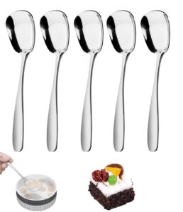 5pcs square head stainless steel spoons, soup spoons stainless steel, ice cream spoons, dessert spoons, square head measuring spoons for table dinner tea sugar