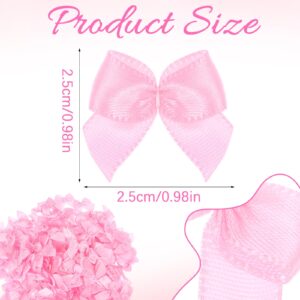 300Pcs Mini Ribbon Bows 1 Inch Small Pink Bows for Crafts Pink Satin Bow Flowers Pre-Tied Small Craft Bows Ribbon Satin Bows Mini Pink Bows for Crafts DIY Sewing Scrapbooking Wedding and Gift Wrapping