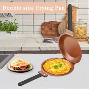 OFUCAB Flipmaster Pancake Pan,Double-Sided Non-Stick Pancake Maker,Reversible Pan Pancake Maker Steel Flip Fry Pan,Folding Breakfast Frying Pan For Breakfast Making,Pancakes, Omelettes (Brown)