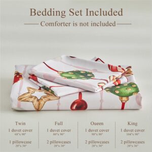 Jolusere Christmas Duvet Cover Queen Size Christmas Themed Duvet Covers White Red Reversible Duvet Cover Set Holiday Decor Bell Bow Tie Pattern Bedding Set for Girls Boys Kids(No Comforter)