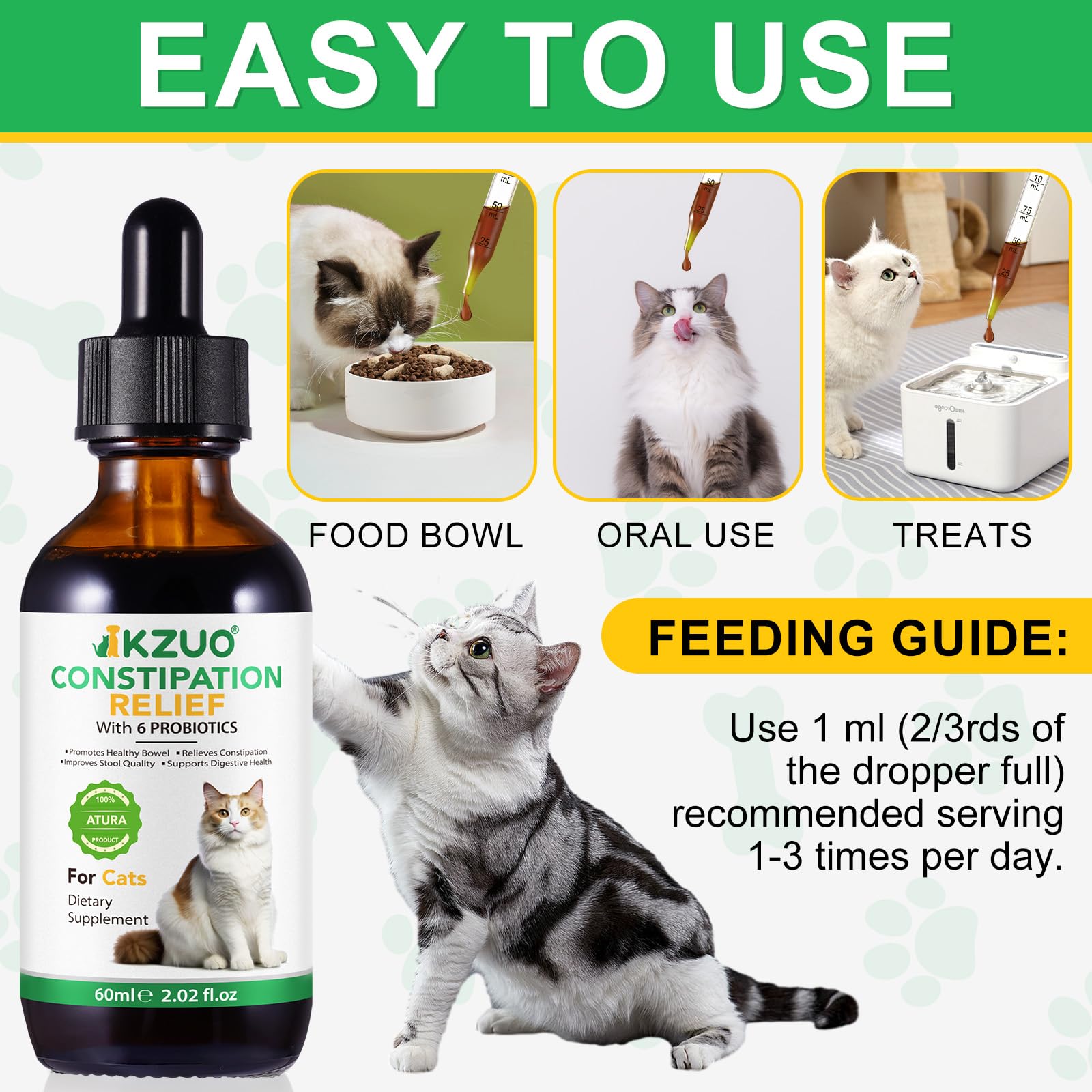 Bivinke Constipation Relief for Cat, Cat Laxative Constipation Relief, Cat Constipation Relief, Anti Diarrhea for Pet,100% Natural Cat Laxative with 6 Probiotics Cat Stool Softener - 2 fl oz (1)