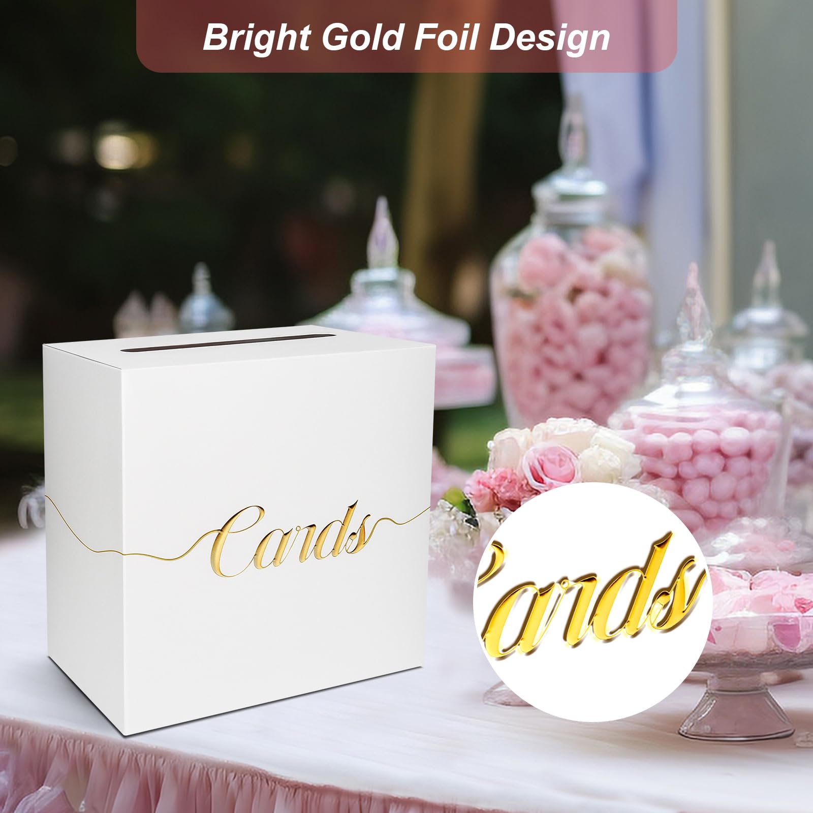 Cayioa Card Box for Party in Gold Foil Embossed Design White Card Box Gift Cards Receiving Box for Birthday Wedding Graduation Card Box