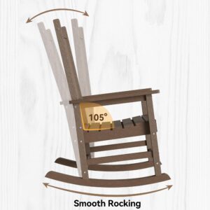 EFURDEN Outdoor Rocking Chair, HDPE Rocking Chair with Widened Seat and High Back, Weather Resistant and Fade Resistant Porch Rockers, Oversized Rocking Chair for Porch, Patio, Deck, Brown