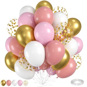 dusty pink and gold confetti balloons,12 inch retro pink baby pink metallic gold ivory white and confetti princess balloons for girl birthday wedding baby shower bridal graduation party decoration