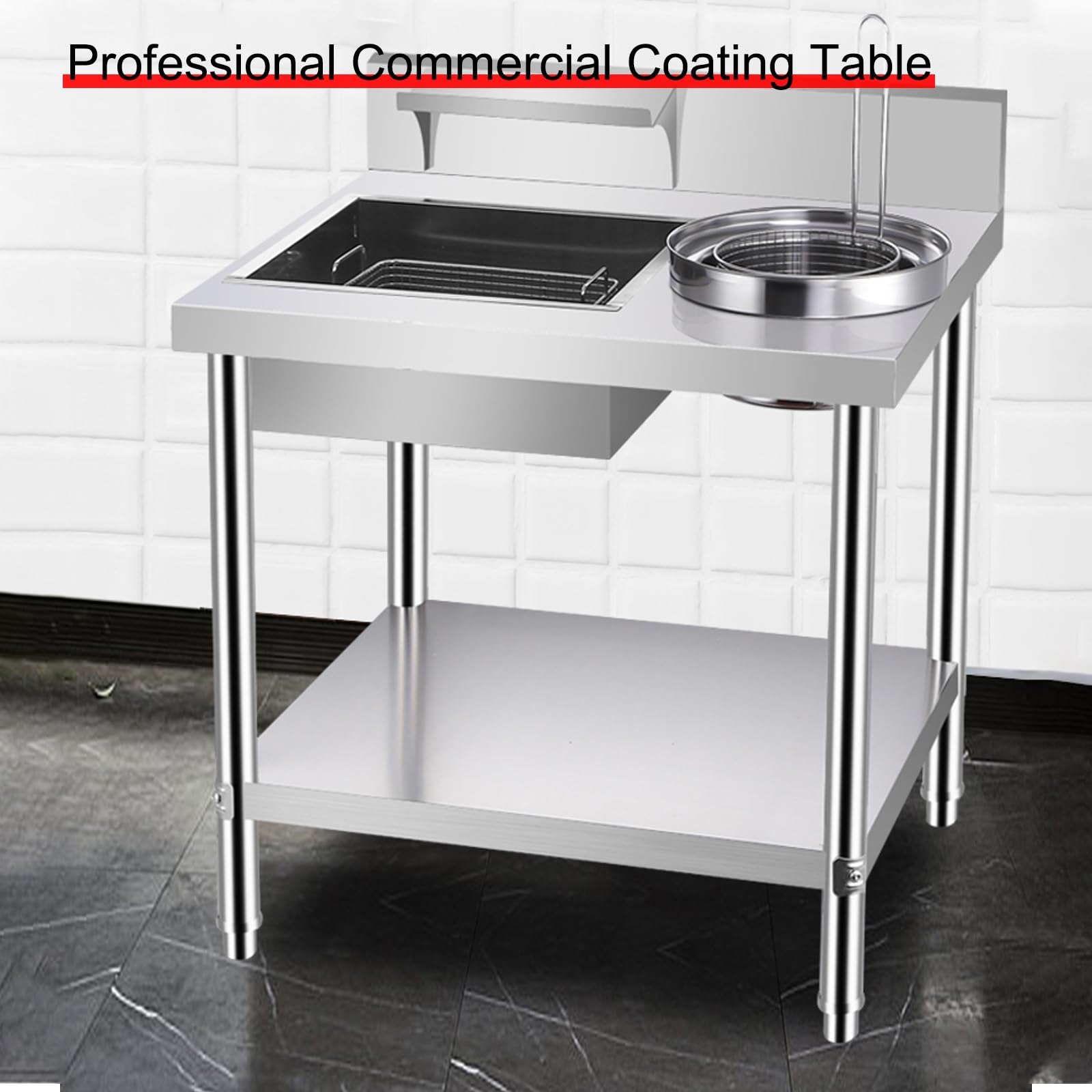 Fried Chicken Breading Table, Stainless Steel Breading Table, Commercial Food Kitchen Table with Containers and Baskets, for Fried Food, Chicken Thighs, Chicken Nuggets