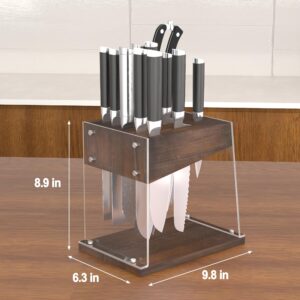 Universal Knife Block With Acrylic Shield, Acacia Wood Knife Holder without Knives for Scissors and Various Knives Suitable for Kitchen Countertops