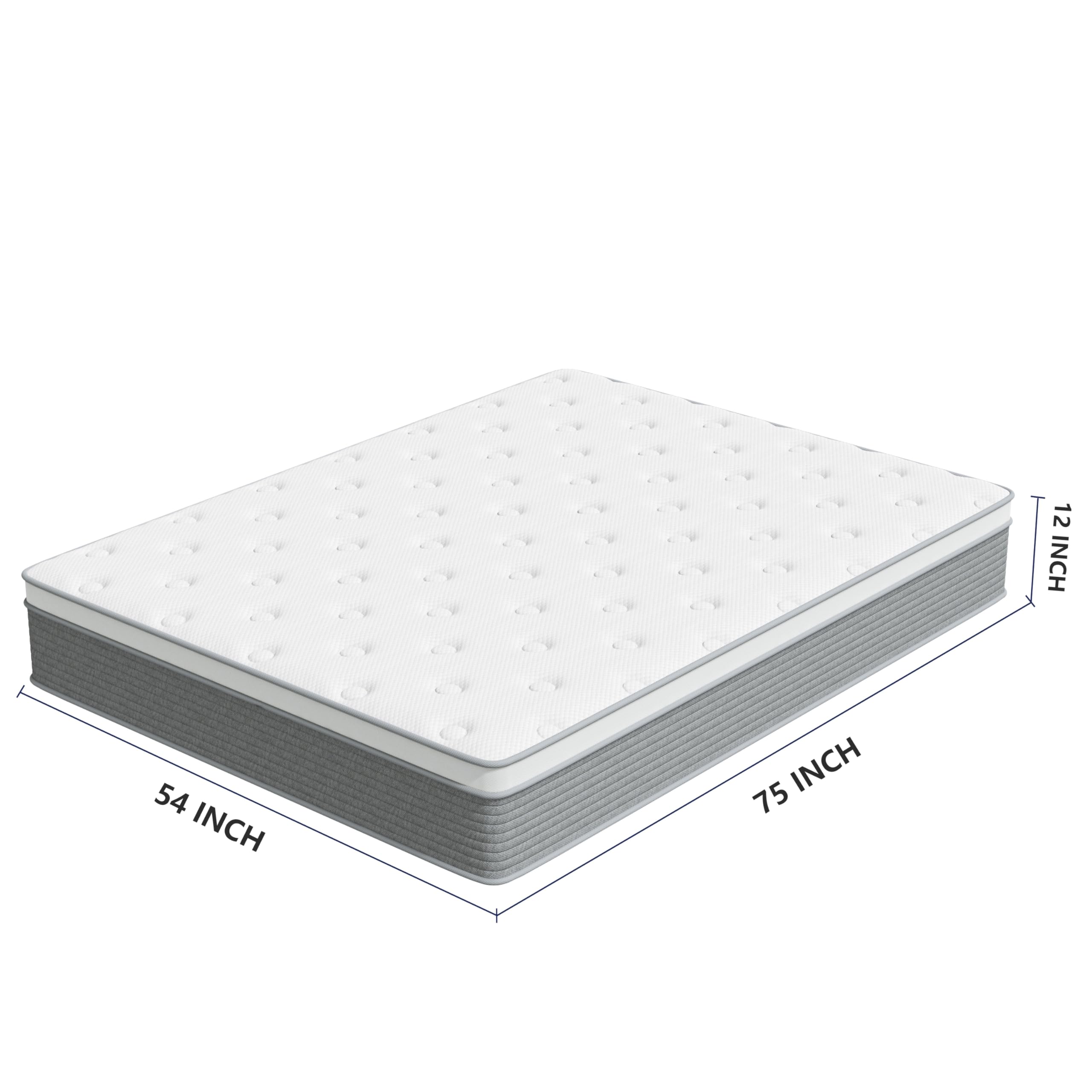 Full Mattress, 12 Inch Full Size Mattress Hybrid Design Memory Foam Full Mattress in a Box for Cooling Sleep Pressure Relief Supportive Fiberglass Free