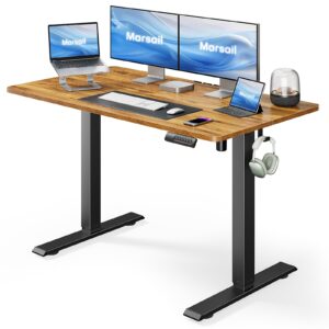 marsail electric standing desk,adjustable height stand up desk, 40 x 24 inch home office furniture computer desk, 4 memory preset with headphone hook, cable organizer, rustic brown