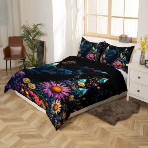 Erosebridal Crow Comforter Cover Full Size, Halloween Raven Bedding Set for Kids Teens Adult Women, Black Bird Animal Duvet Cover Flower Daisy Floral Quilt Cover Rustic Farmhouse Decoration