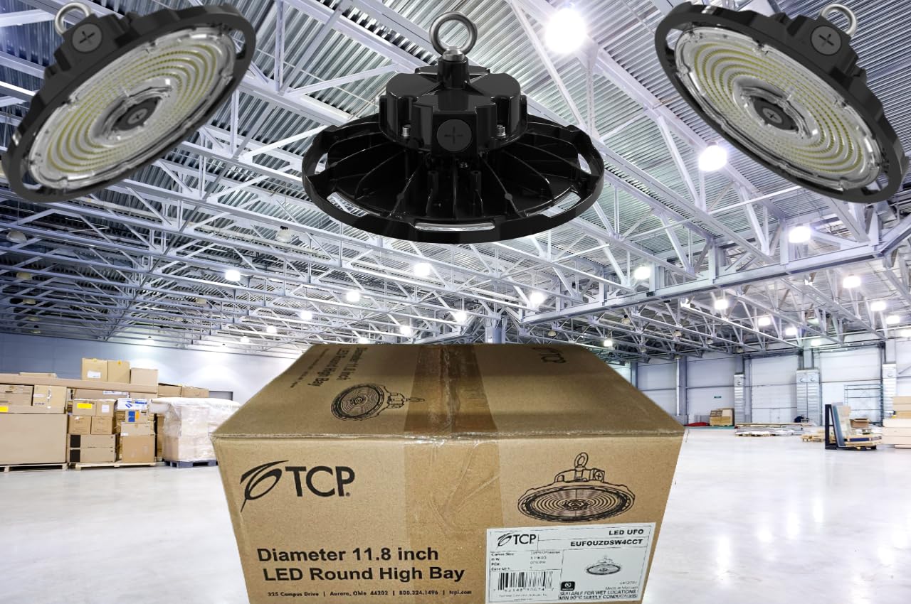 TCP Economy LED UFO High Bay - 145 LPW, 0-10V Dimming, IP65 Rated, 50,000 Hours Lifespan, 4000K/5000K CCT, Energy Efficient Commercial Lighting for Warehouses, Retail, Gyms - 115W/160W/200W