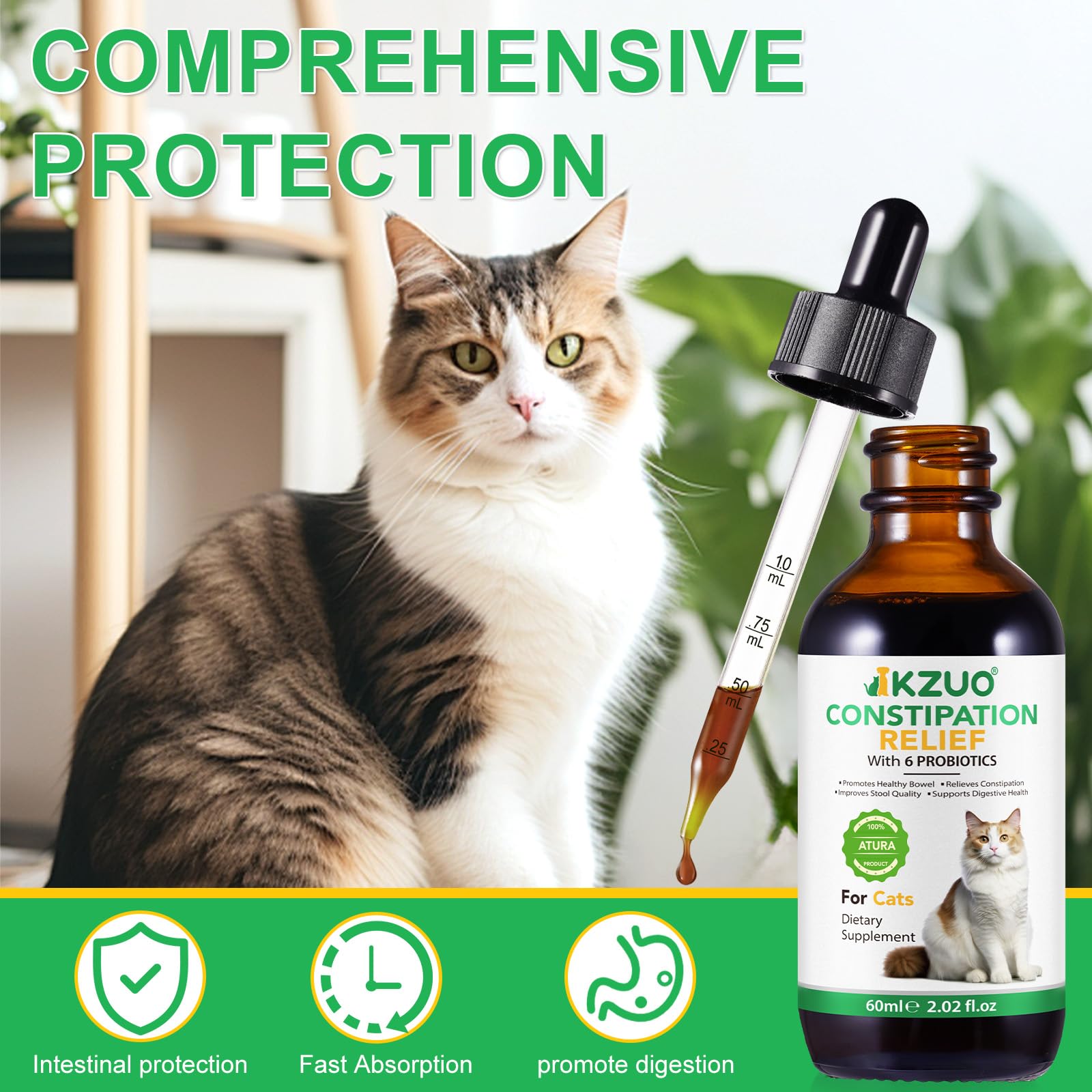 Bivinke Constipation Relief for Cat, Cat Laxative Constipation Relief, Cat Constipation Relief, Anti Diarrhea for Pet,100% Natural Cat Laxative with 6 Probiotics Cat Stool Softener - 2 fl oz (1)